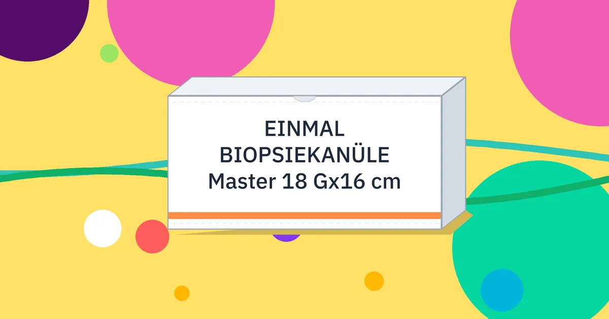 Symbolbild: Packung mit der Aufschrift EINMAL BIOPSIEKANÜLE Master 18 Gx16 cm (PZN 10184521) – Verfügbarkeit und Bezug in Apotheken in Frankfurt am Main