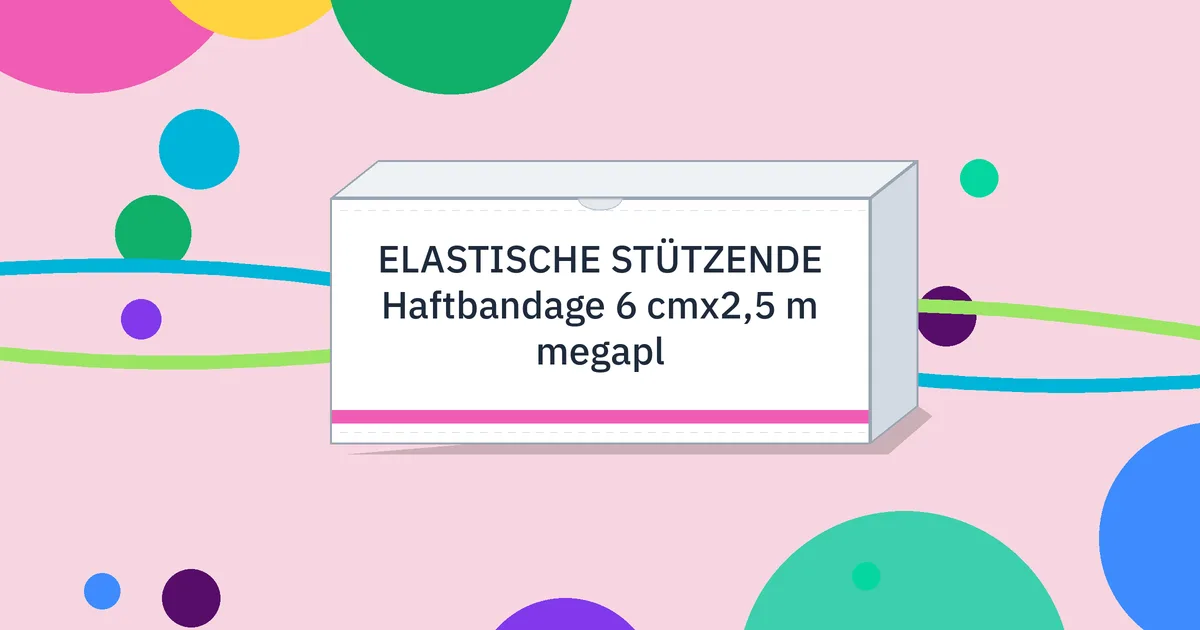 Symbolbild: Packung mit der Aufschrift ELASTISCHE STÜTZENDE Haftbandage 6 cmx2,5 m megapl (PZN 16500590) – Verfügbarkeit und Bezug in Apotheken in Frankfurt am Main