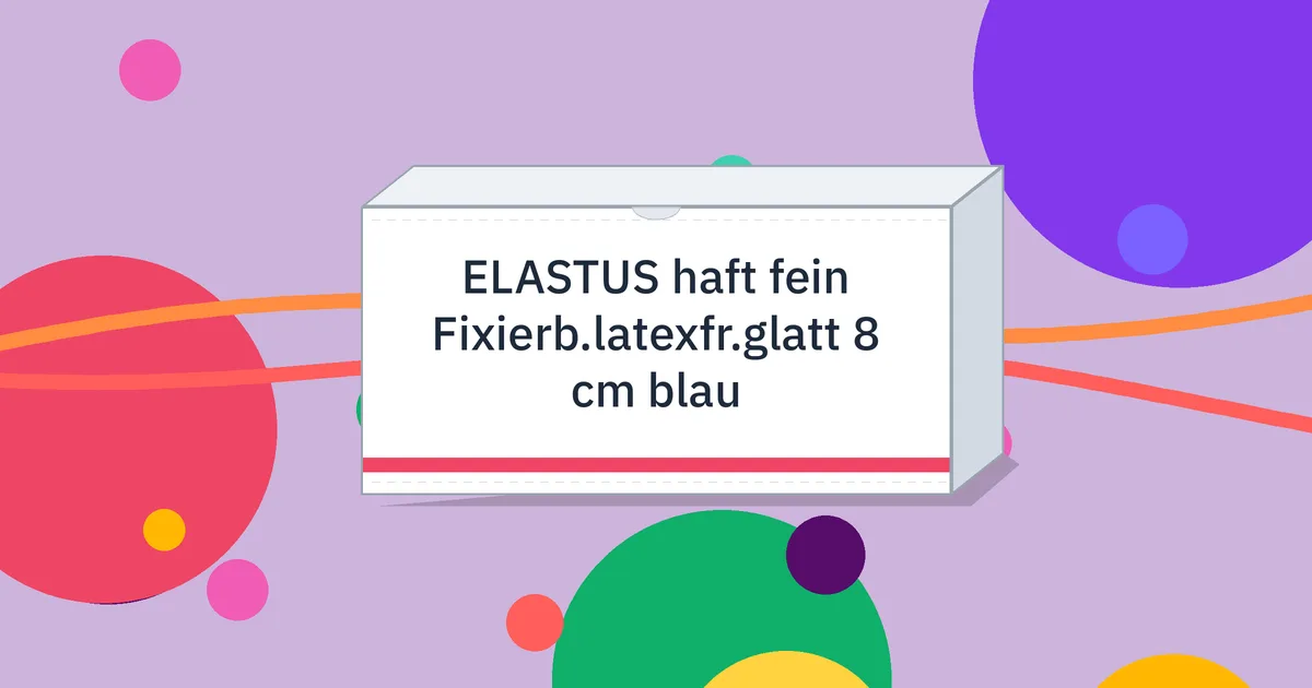 Symbolbild: Packung mit der Aufschrift ELASTUS haft fein Fixierb.latexfr.glatt 8 cm blau (PZN 10413625) – Verfügbarkeit und Bezug in Apotheken in Frankfurt am Main