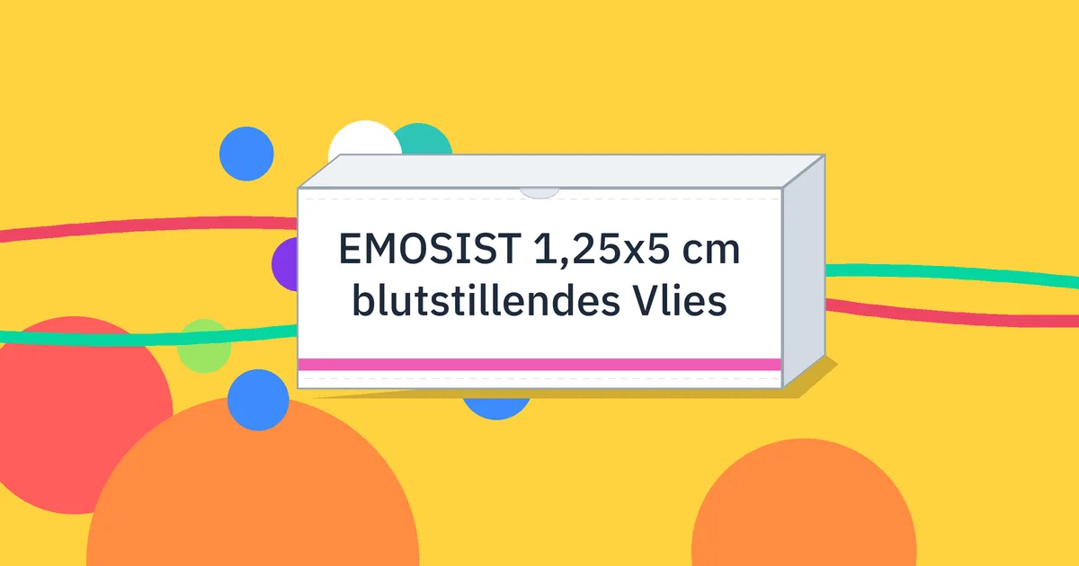 Symbolbild: Packung mit der Aufschrift EMOSIST 1,25x5 cm blutstillendes Vlies (PZN 12425319) – Verfügbarkeit und Bezug in Apotheken in Frankfurt am Main