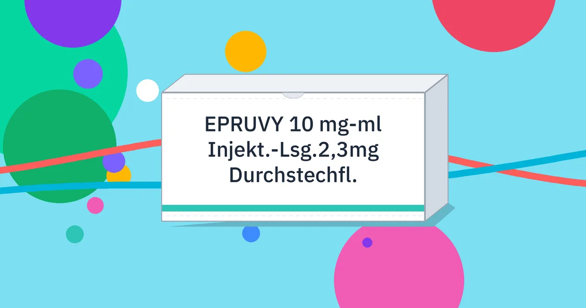 Symbolbild: Packung mit der Aufschrift EPRUVY 10 mg-ml Injekt.-Lsg.2,3mg Durchstechfl. (PZN 19470398) – Verfügbarkeit und Bezug in Apotheken in Frankfurt am Main