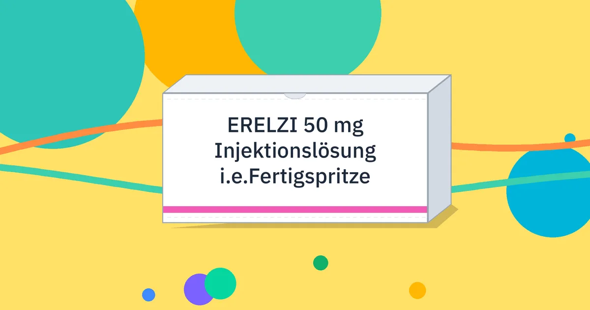 Symbolbild: Packung mit der Aufschrift ERELZI 50 mg Injektionslösung i.e.Fertigspritze (PZN 17396108) – Verfügbarkeit und Bezug in Apotheken in Frankfurt am Main