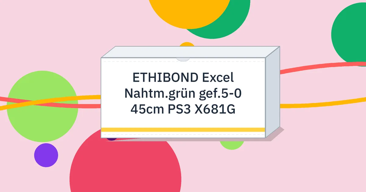 Symbolbild: Packung mit der Aufschrift ETHIBOND Excel Nahtm.grün gef.5-0 45cm PS3 X681G (PZN 19764415) – Verfügbarkeit und Bezug in Apotheken in Frankfurt am Main