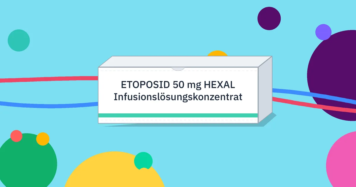 Symbolbild: Packung mit der Aufschrift ETOPOSID 50 mg HEXAL Infusionslösungskonzentrat (PZN 01546184) – Verfügbarkeit und Bezug in Apotheken in Frankfurt am Main