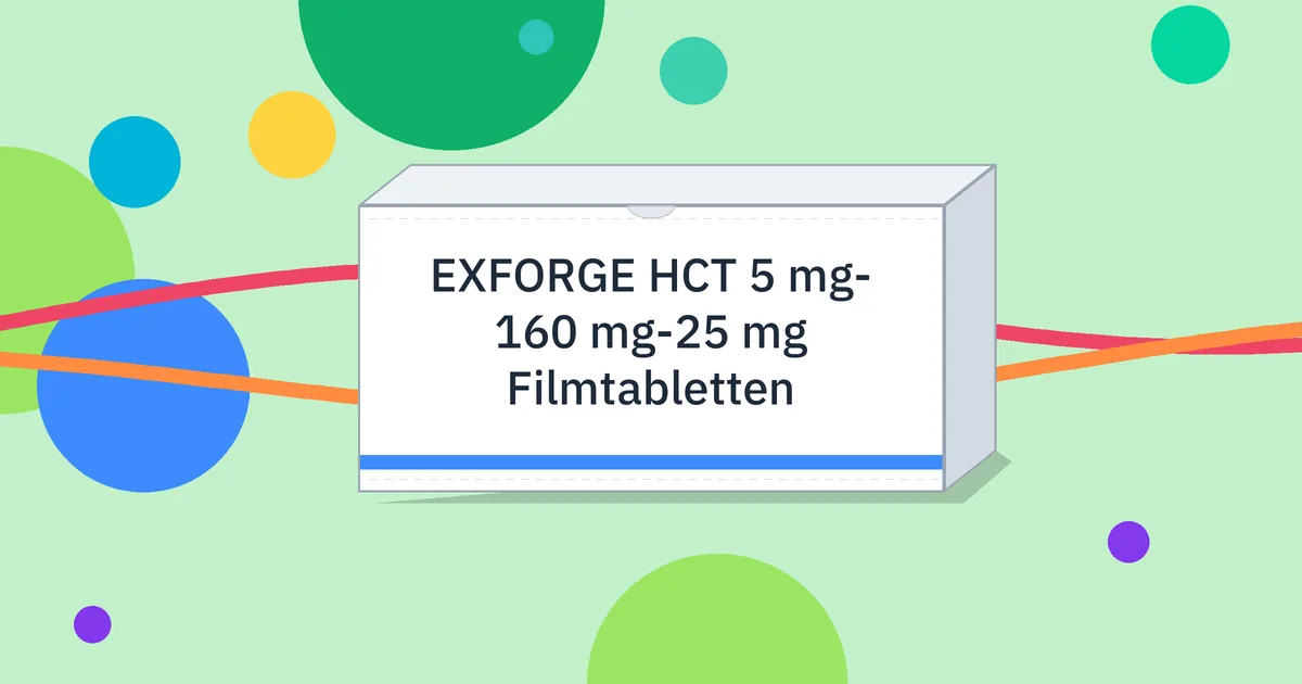 Symbolbild: Packung mit der Aufschrift EXFORGE HCT 5 mg-160 mg-25 mg Filmtabletten (PZN 10343600) – Verfügbarkeit und Bezug in Apotheken in Frankfurt am Main