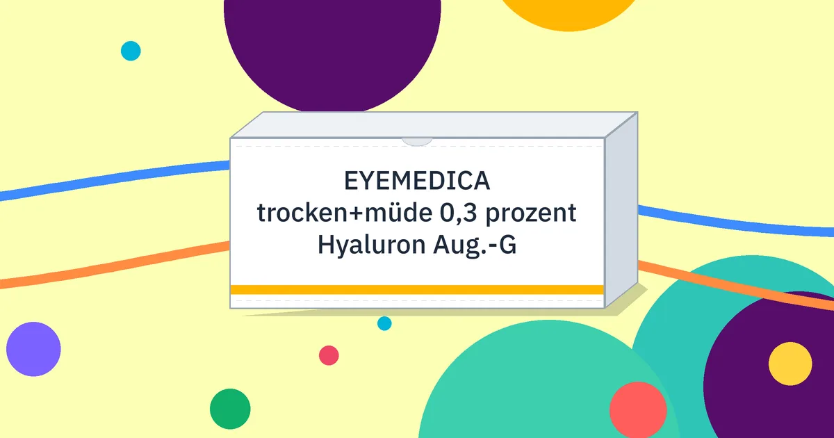 Symbolbild: Packung mit der Aufschrift EYEMEDICA trocken+müde 0,3 prozent Hyaluron Aug.-G (PZN 15862517) – Verfügbarkeit und Bezug in Apotheken in Frankfurt am Main