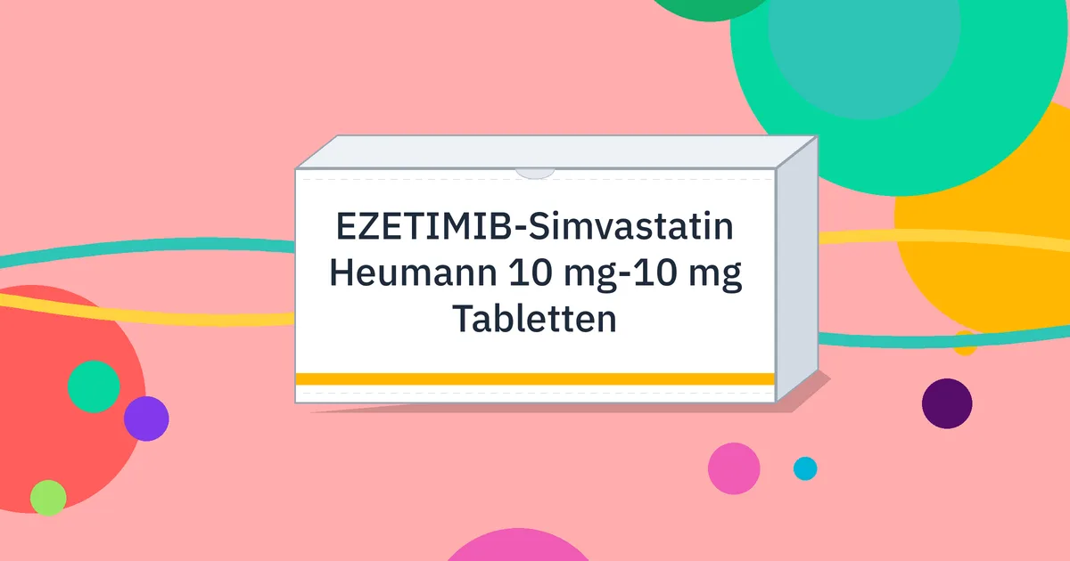 Symbolbild: Packung mit der Aufschrift EZETIMIB-Simvastatin Heumann 10 mg-10 mg Tabletten (PZN 14064185) – Verfügbarkeit und Bezug in Apotheken in Frankfurt am Main