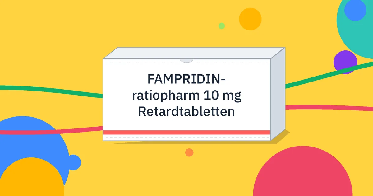 Symbolbild: Packung mit der Aufschrift FAMPRIDIN-ratiopharm 10 mg Retardtabletten (PZN 17668564) – Verfügbarkeit und Bezug in Apotheken in Frankfurt am Main