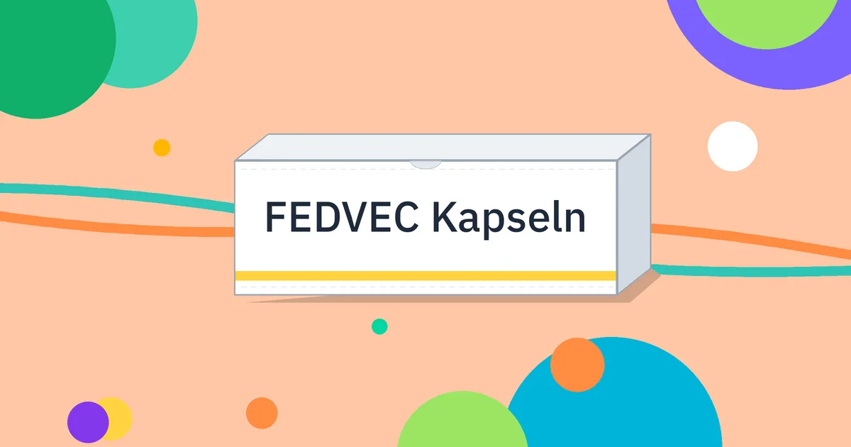 Symbolbild: Packung mit der Aufschrift FEDVEC Kapseln (PZN 01670292) – Verfügbarkeit und Bezug in Apotheken in Frankfurt am Main