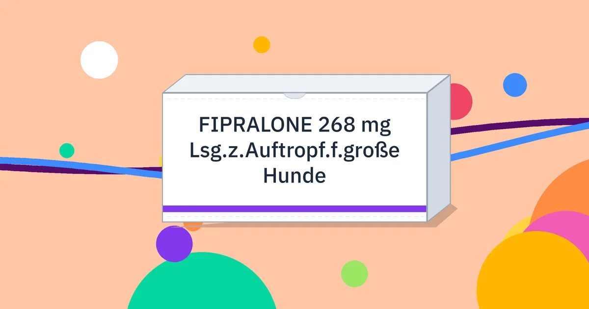 Symbolbild: Packung mit der Aufschrift FIPRALONE 268 mg Lsg.z.Auftropf.f.große Hunde (PZN 11360776) – Verfügbarkeit und Bezug in Apotheken in Frankfurt am Main