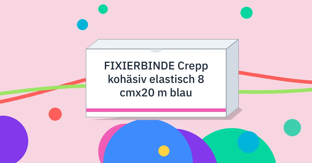 Symbolbild: Packung mit der Aufschrift FIXIERBINDE Crepp kohäsiv elastisch 8 cmx20 m blau (PZN 04794474) – Verfügbarkeit und Bezug in Apotheken in Frankfurt am Main