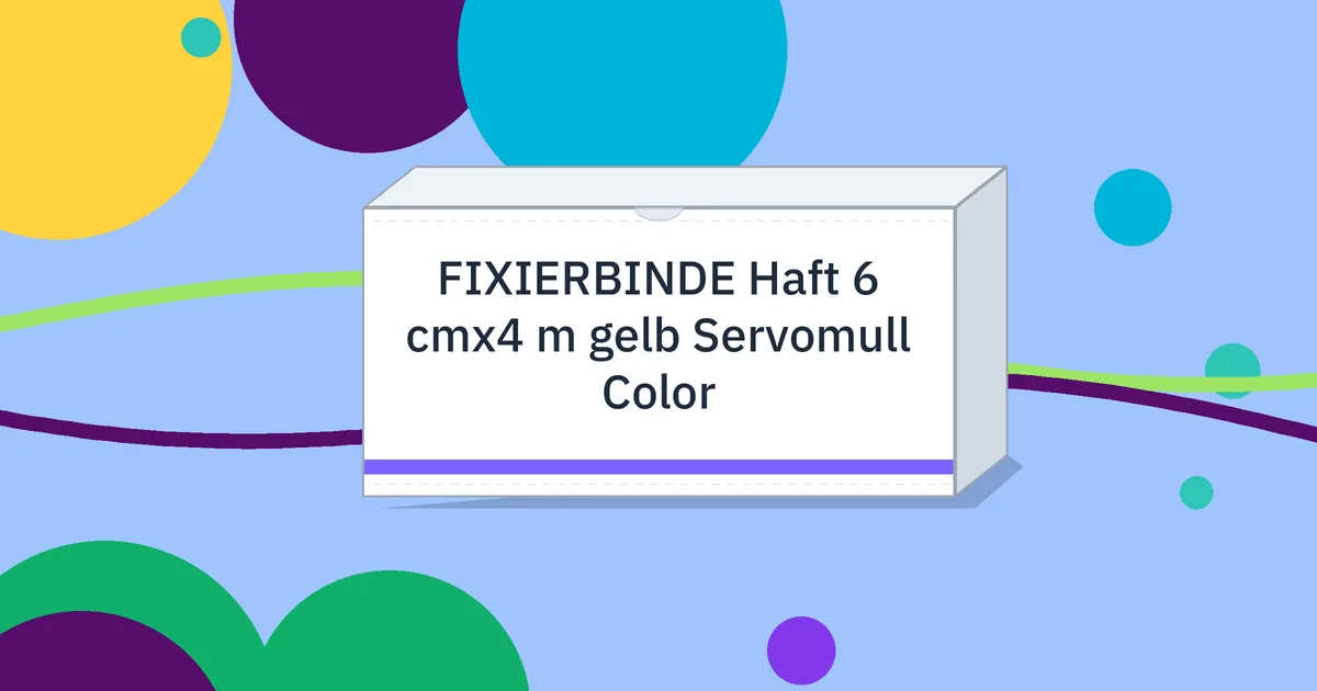 Symbolbild: Packung mit der Aufschrift FIXIERBINDE Haft 6 cmx4 m gelb Servomull Color (PZN 04761724) – Verfügbarkeit und Bezug in Apotheken in Frankfurt am Main