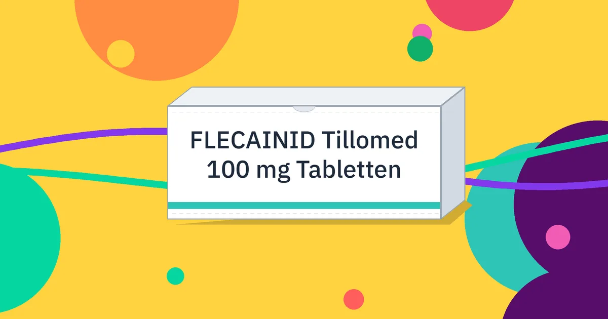 Symbolbild: Packung mit der Aufschrift FLECAINID Tillomed 100 mg Tabletten (PZN 15576680) – Verfügbarkeit und Bezug in Apotheken in Frankfurt am Main
