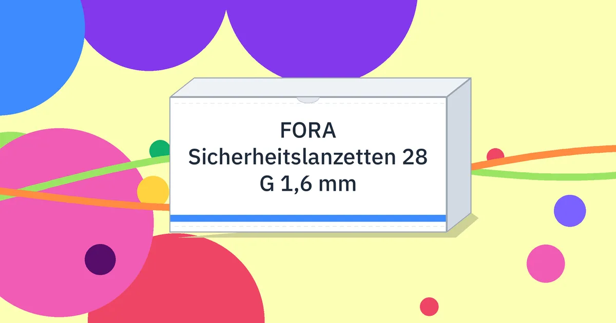 Symbolbild: Packung mit der Aufschrift FORA Sicherheitslanzetten 28 G 1,6 mm (PZN 20301028) – Verfügbarkeit und Bezug in Apotheken in Frankfurt am Main