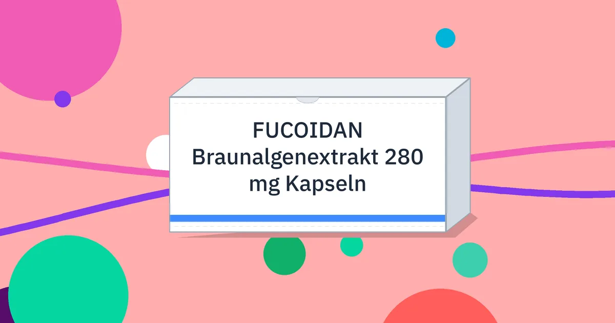 Symbolbild: Packung mit der Aufschrift FUCOIDAN Braunalgenextrakt 280 mg Kapseln (PZN 18216284) – Verfügbarkeit und Bezug in Apotheken in Frankfurt am Main