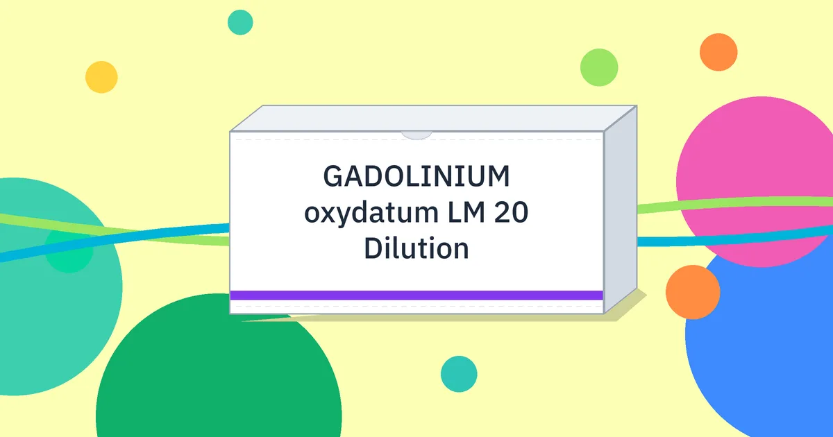 Symbolbild: Packung mit der Aufschrift GADOLINIUM oxydatum LM 20 Dilution (PZN 13494446) – Verfügbarkeit und Bezug in Apotheken in Frankfurt am Main