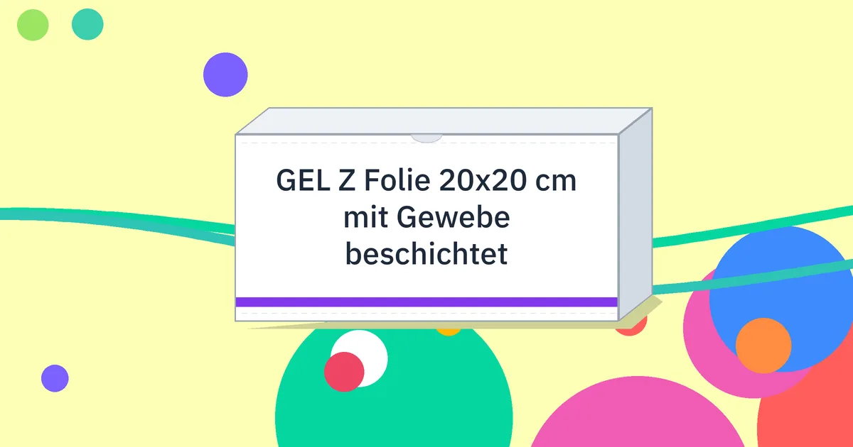 Symbolbild: Packung mit der Aufschrift GEL Z Folie 20x20 cm mit Gewebe beschichtet (PZN 11078910) – Verfügbarkeit und Bezug in Apotheken in Frankfurt am Main
