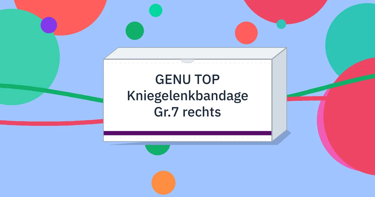 Symbolbild: Packung mit der Aufschrift GENU TOP Kniegelenkbandage Gr.7 rechts (PZN 05046099) – Verfügbarkeit und Bezug in Apotheken in Frankfurt am Main