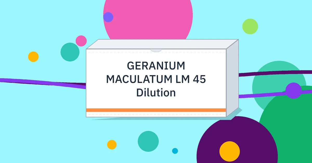 Symbolbild: Packung mit der Aufschrift GERANIUM MACULATUM LM 45 Dilution (PZN 12876915) – Verfügbarkeit und Bezug in Apotheken in Frankfurt am Main