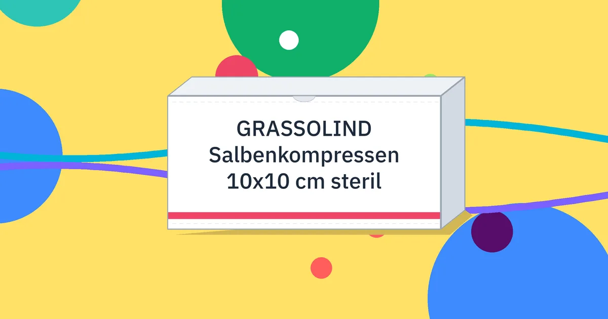 Symbolbild: Packung mit der Aufschrift GRASSOLIND Salbenkompressen 10x10 cm steril (PZN 20276394) – Verfügbarkeit und Bezug in Apotheken in Frankfurt am Main