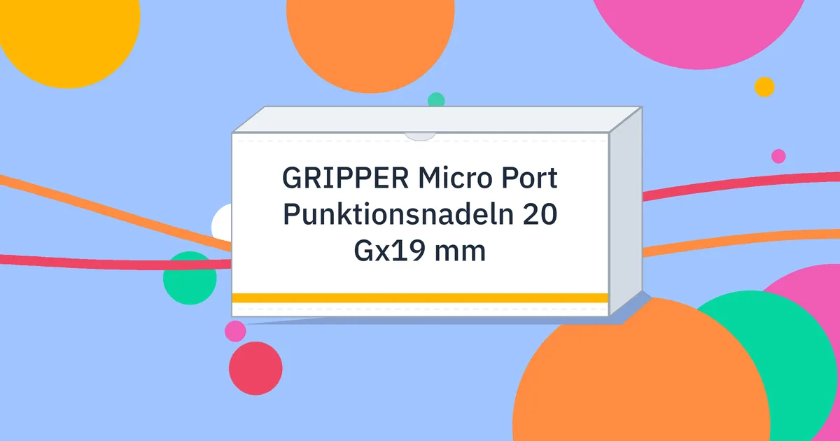 Symbolbild: Packung mit der Aufschrift GRIPPER Micro Port Punktionsnadeln 20 Gx19 mm (PZN 00233810) – Verfügbarkeit und Bezug in Apotheken in Frankfurt am Main