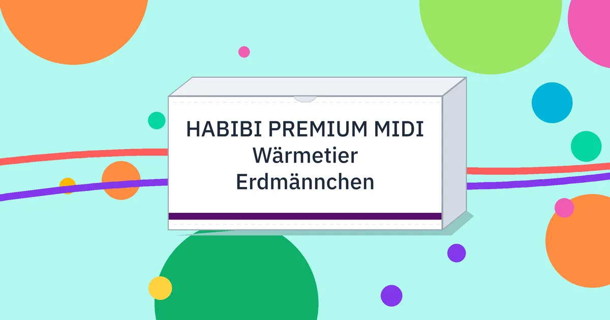 Symbolbild: Packung mit der Aufschrift HABIBI PREMIUM MIDI Wärmetier Erdmännchen (PZN 20044583) – Verfügbarkeit und Bezug in Apotheken in Frankfurt am Main
