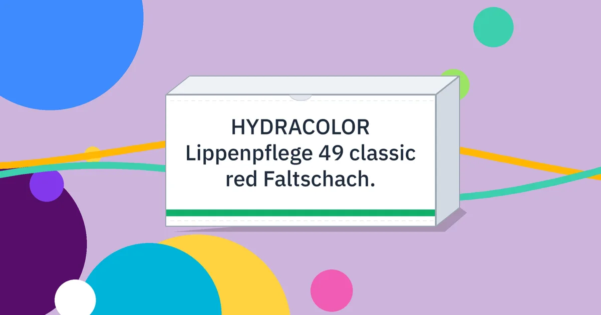 Symbolbild: Packung mit der Aufschrift HYDRACOLOR Lippenpflege 49 classic red Faltschach. (PZN 13862648) – Verfügbarkeit und Bezug in Apotheken in Frankfurt am Main