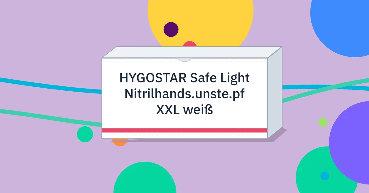 Symbolbild: Packung mit der Aufschrift HYGOSTAR Safe Light Nitrilhands.unste.pf XXL weiß (PZN 20306971) – Verfügbarkeit und Bezug in Apotheken in Frankfurt am Main