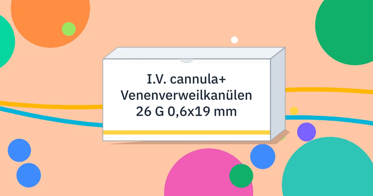 Symbolbild: Packung mit der Aufschrift I.V. cannula+ Venenverweilkanülen 26 G 0,6x19 mm (PZN 09103428) – Verfügbarkeit und Bezug in Apotheken in Frankfurt am Main