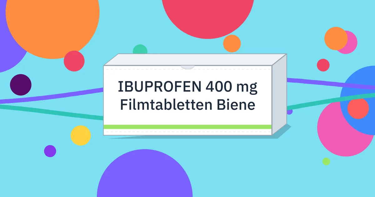 Symbolbild: Packung mit der Aufschrift IBUPROFEN 400 mg Filmtabletten Biene (PZN 12472388) – Verfügbarkeit und Bezug in Apotheken in Frankfurt am Main