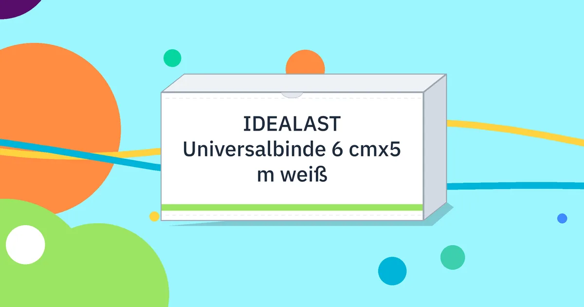 Symbolbild: Packung mit der Aufschrift IDEALAST Universalbinde 6 cmx5 m weiß (PZN 18117151) – Verfügbarkeit und Bezug in Apotheken in Frankfurt am Main