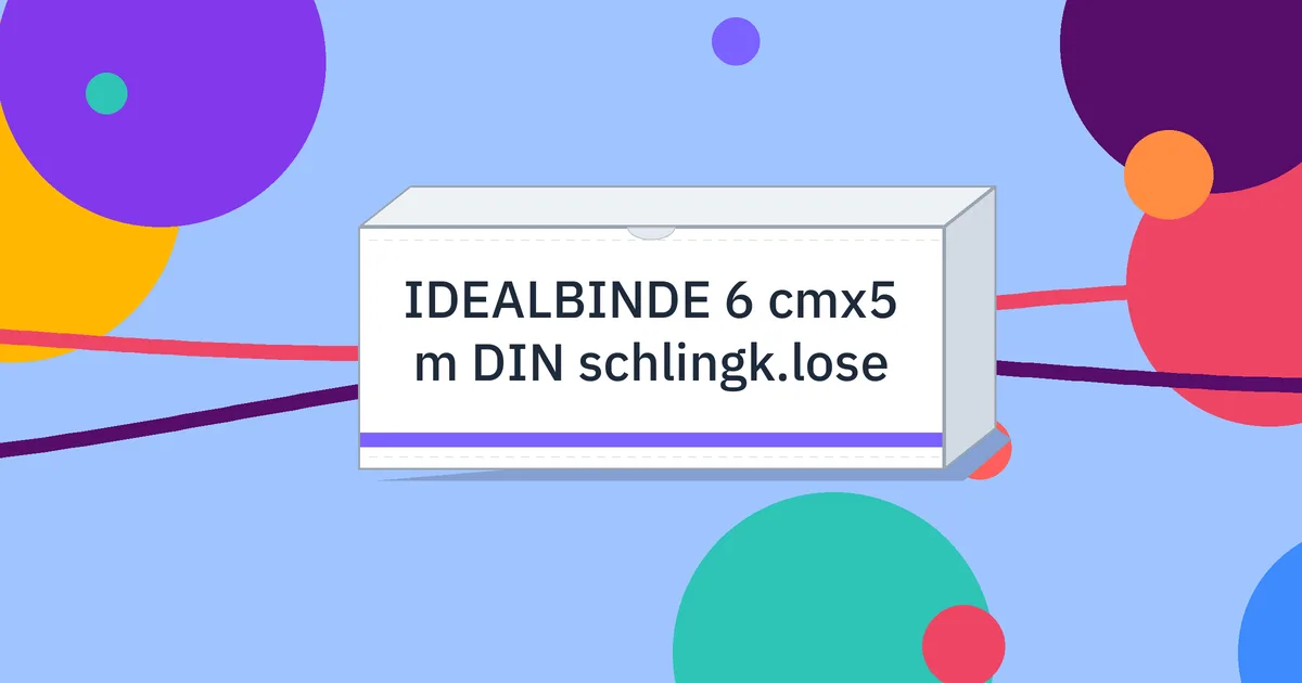 Symbolbild: Packung mit der Aufschrift IDEALBINDE 6 cmx5 m DIN schlingk.lose (PZN 03895345) – Verfügbarkeit und Bezug in Apotheken in Frankfurt am Main
