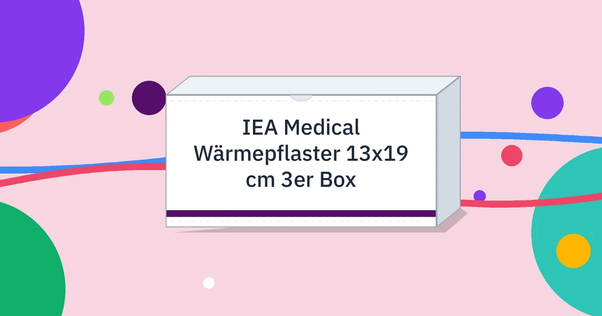 Symbolbild: Packung mit der Aufschrift IEA Medical Wärmepflaster 13x19 cm 3er Box (PZN 19109952) – Verfügbarkeit und Bezug in Apotheken in Frankfurt am Main