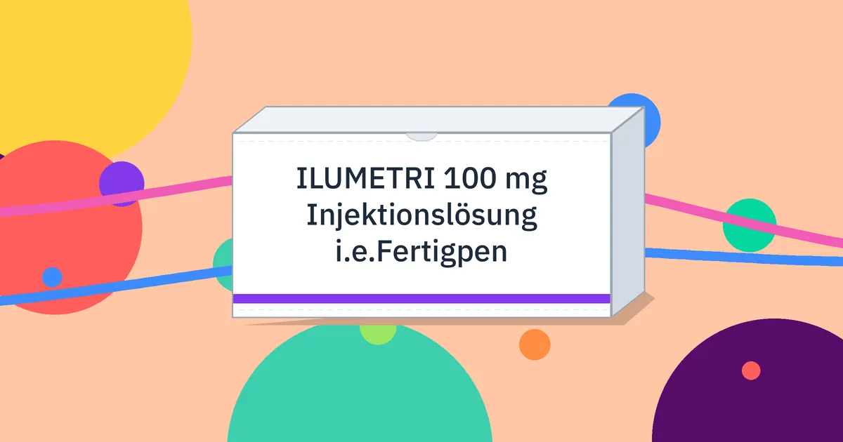 Symbolbild: Packung mit der Aufschrift ILUMETRI 100 mg Injektionslösung i.e.Fertigpen (PZN 19126672) – Verfügbarkeit und Bezug in Apotheken in Frankfurt am Main