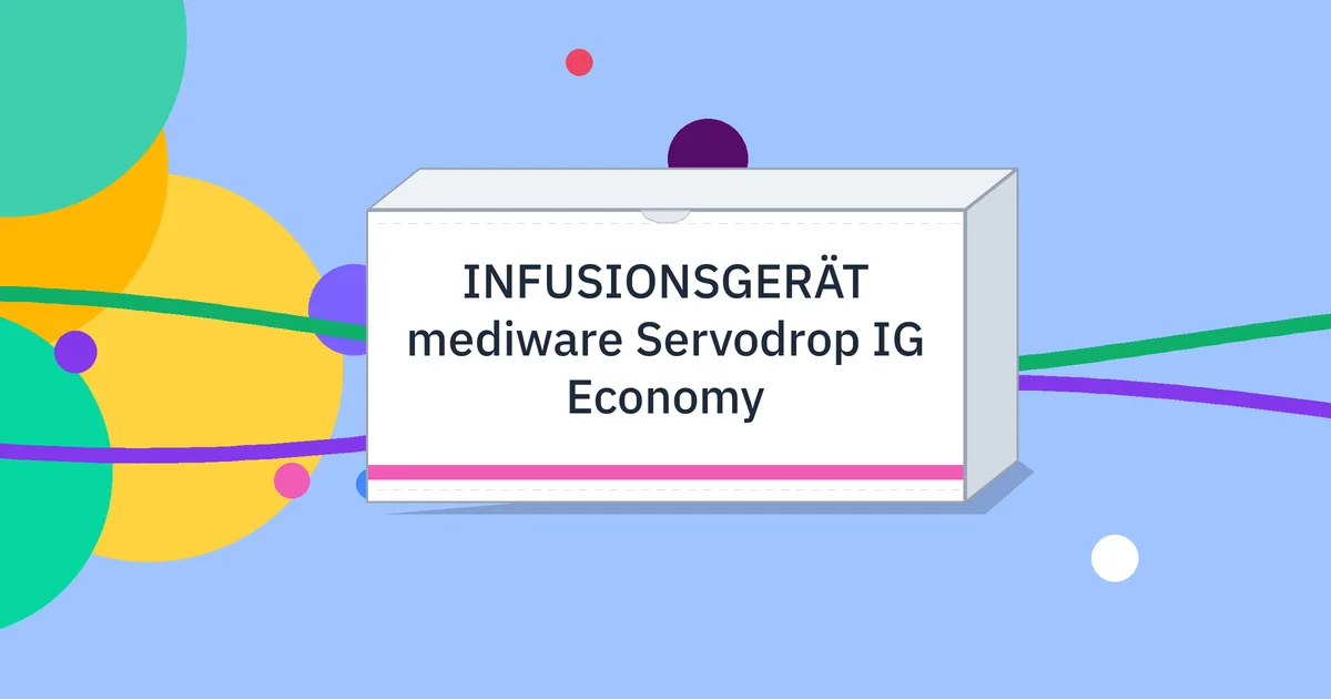Symbolbild: Packung mit der Aufschrift INFUSIONSGERÄT mediware Servodrop IG Economy (PZN 13704553) – Verfügbarkeit und Bezug in Apotheken in Frankfurt am Main