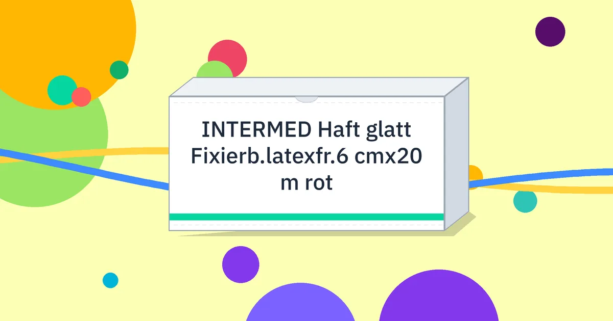 Symbolbild: Packung mit der Aufschrift INTERMED Haft glatt Fixierb.latexfr.6 cmx20 m rot (PZN 10944334) – Verfügbarkeit und Bezug in Apotheken in Frankfurt am Main