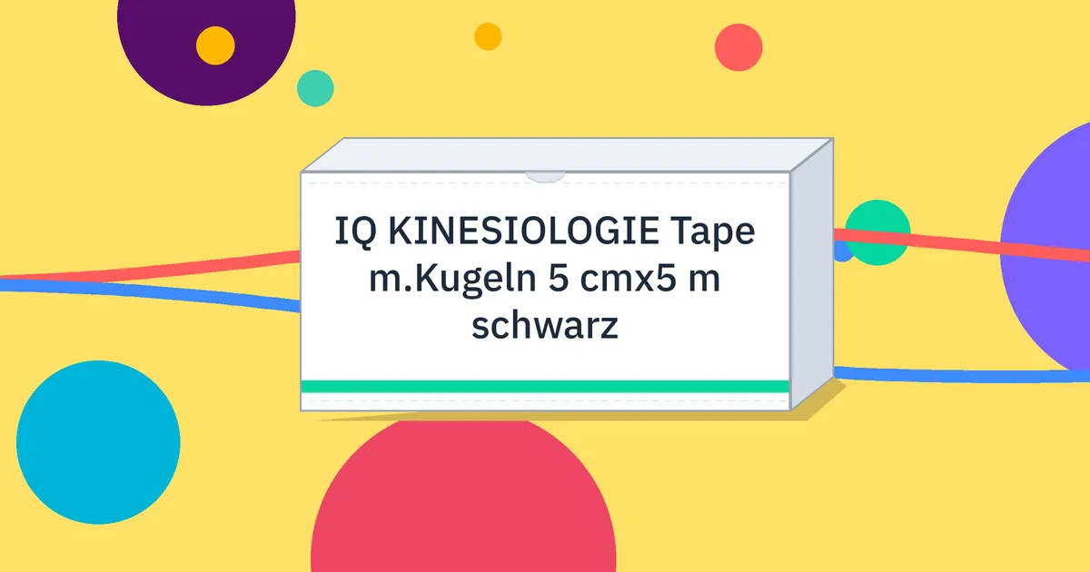 Symbolbild: Packung mit der Aufschrift IQ KINESIOLOGIE Tape m.Kugeln 5 cmx5 m schwarz (PZN 11156797) – Verfügbarkeit und Bezug in Apotheken in Frankfurt am Main