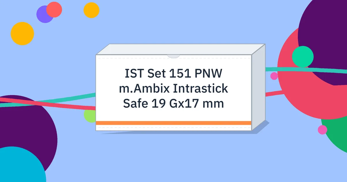Symbolbild: Packung mit der Aufschrift IST Set 151 PNW m.Ambix Intrastick Safe 19 Gx17 mm (PZN 10416670) – Verfügbarkeit und Bezug in Apotheken in Frankfurt am Main