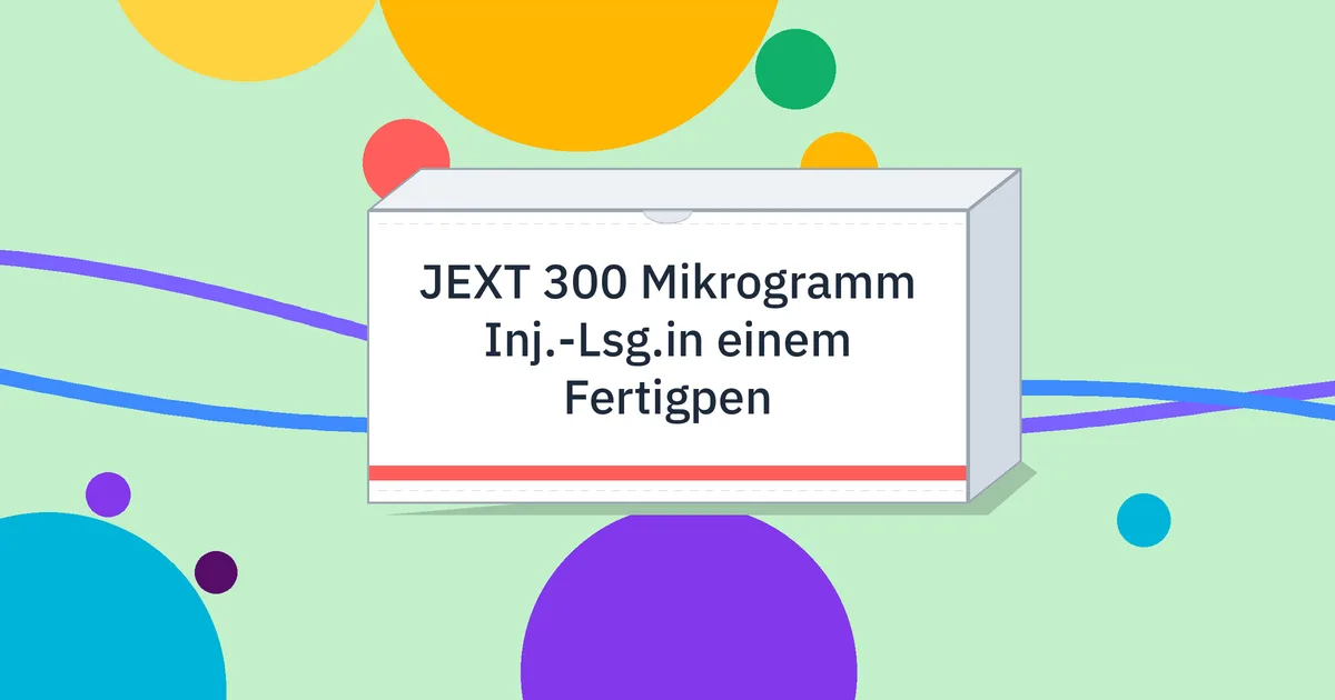 Symbolbild: Packung mit der Aufschrift JEXT 300 Mikrogramm Inj.-Lsg.in einem Fertigpen (PZN 20719354) – Verfügbarkeit und Bezug in Apotheken in Frankfurt am Main