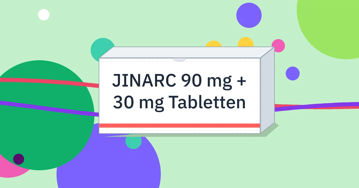 Symbolbild: Packung mit der Aufschrift JINARC 90 mg + 30 mg Tabletten (PZN 18086982) – Verfügbarkeit und Bezug in Apotheken in Frankfurt am Main