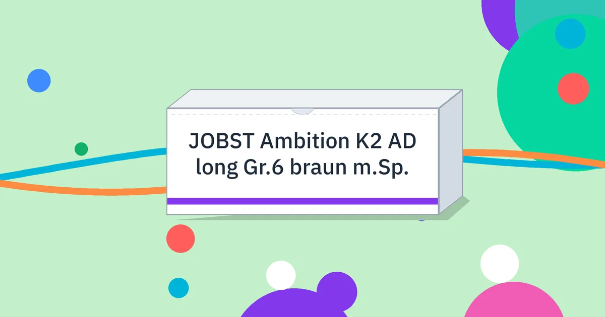 Symbolbild: Packung mit der Aufschrift JOBST Ambition K2 AD long Gr.6 braun m.Sp. (PZN 11020589) – Verfügbarkeit und Bezug in Apotheken in Frankfurt am Main
