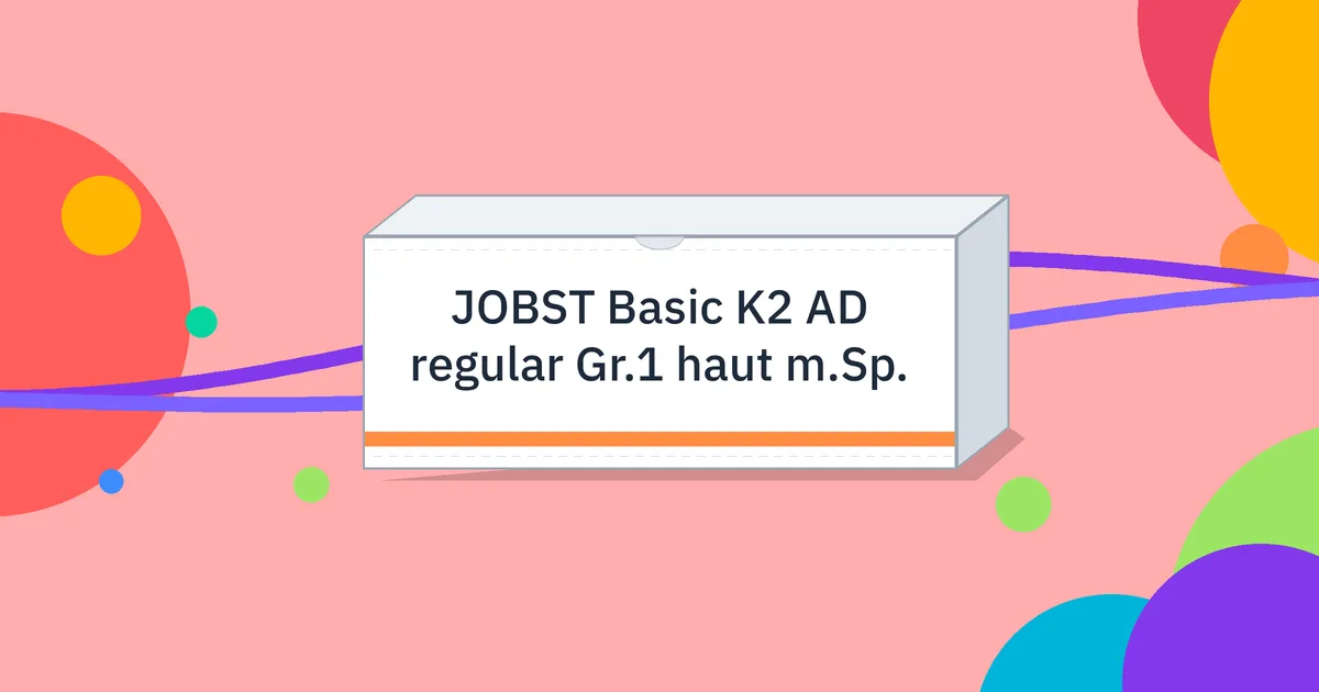 Symbolbild: Packung mit der Aufschrift JOBST Basic K2 AD regular Gr.1 haut m.Sp. (PZN 13060050) – Verfügbarkeit und Bezug in Apotheken in Frankfurt am Main