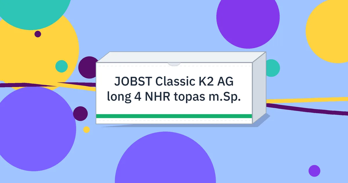 Symbolbild: Packung mit der Aufschrift JOBST Classic K2 AG long 4 NHR topas m.Sp. (PZN 13062474) – Verfügbarkeit und Bezug in Apotheken in Frankfurt am Main
