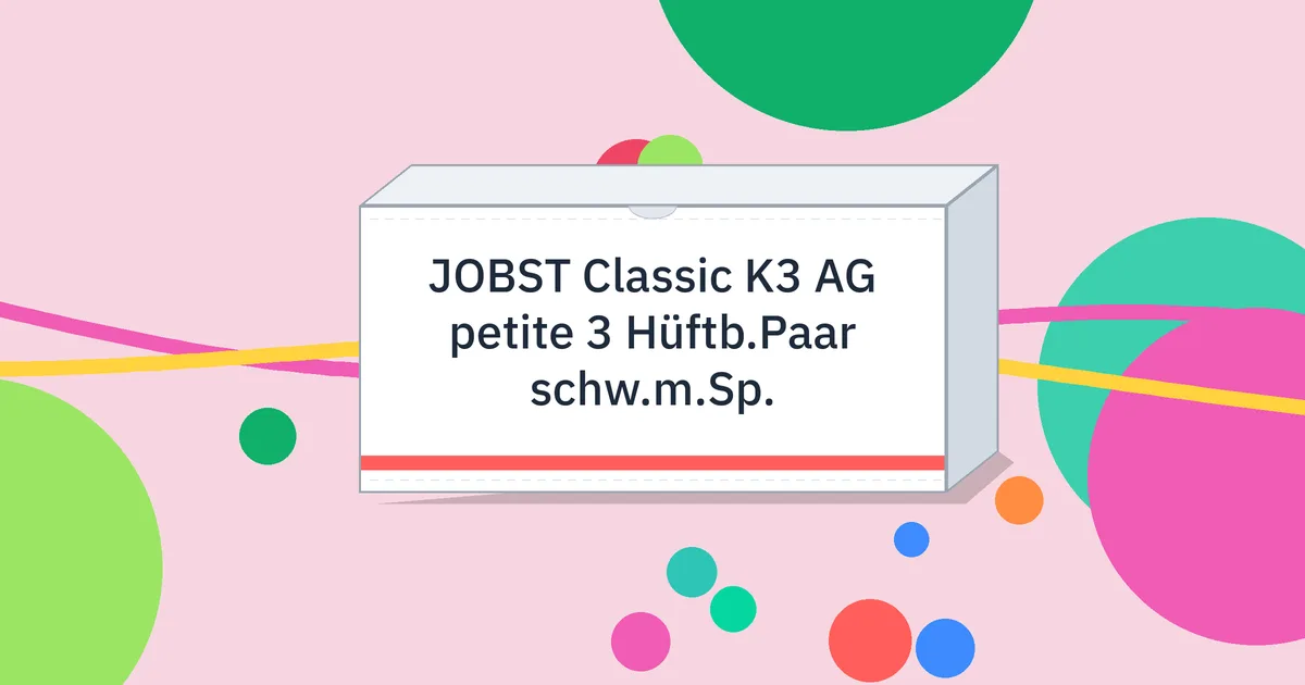 Symbolbild: Packung mit der Aufschrift JOBST Classic K3 AG petite 3 Hüftb.Paar schw.m.Sp. (PZN 13074738) – Verfügbarkeit und Bezug in Apotheken in Frankfurt am Main