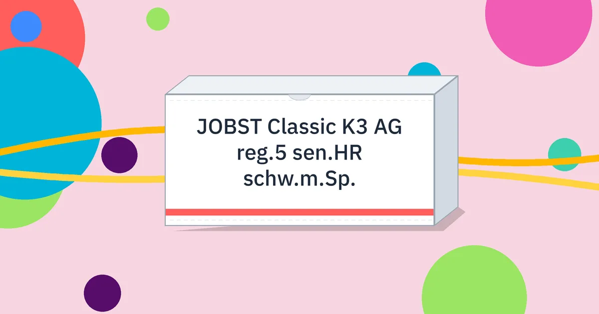 Symbolbild: Packung mit der Aufschrift JOBST Classic K3 AG reg.5 sen.HR schw.m.Sp. (PZN 17957417) – Verfügbarkeit und Bezug in Apotheken in Frankfurt am Main