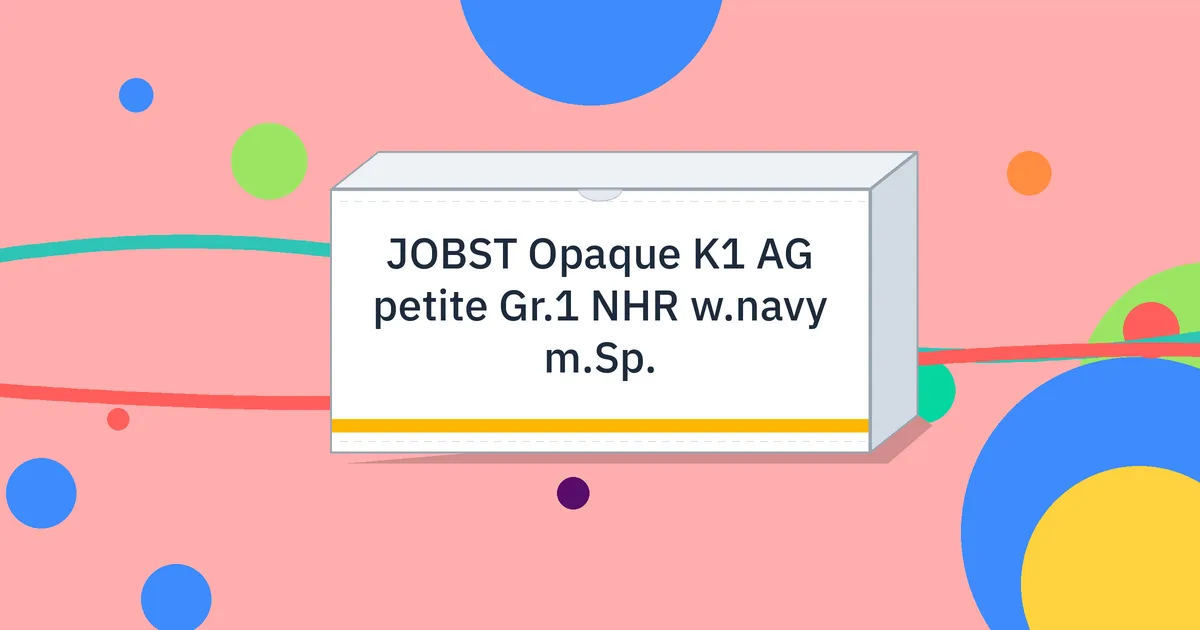 Symbolbild: Packung mit der Aufschrift JOBST Opaque K1 AG petite Gr.1 NHR w.navy m.Sp. (PZN 13084978) – Verfügbarkeit und Bezug in Apotheken in Frankfurt am Main