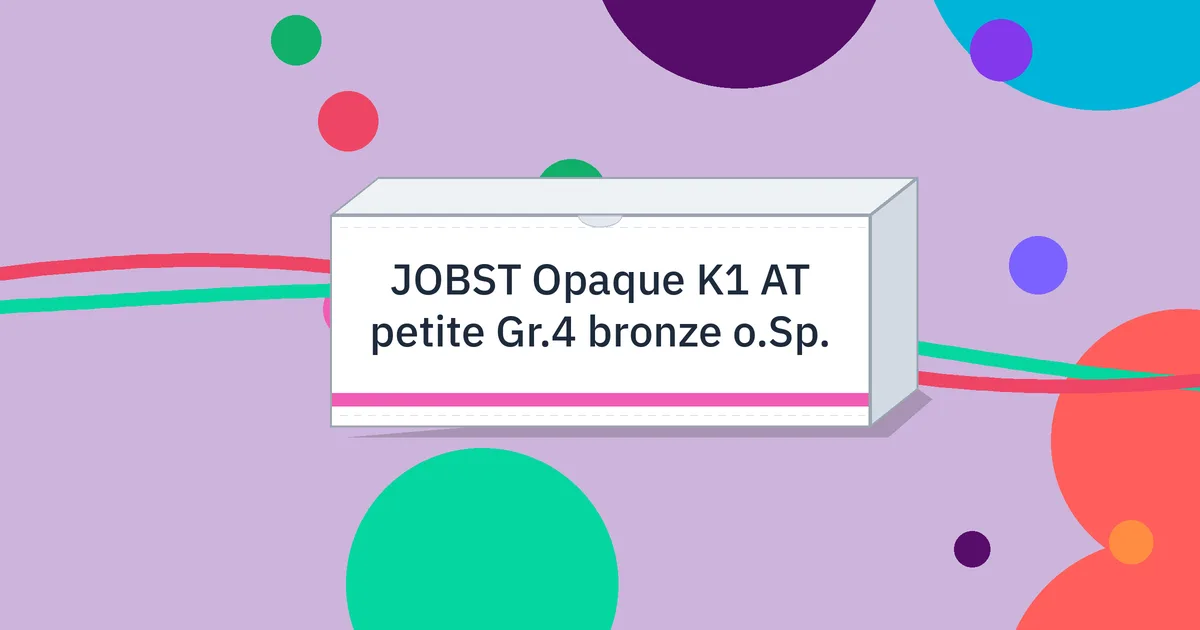 Symbolbild: Packung mit der Aufschrift JOBST Opaque K1 AT petite Gr.4 bronze o.Sp. (PZN 13103931) – Verfügbarkeit und Bezug in Apotheken in Frankfurt am Main