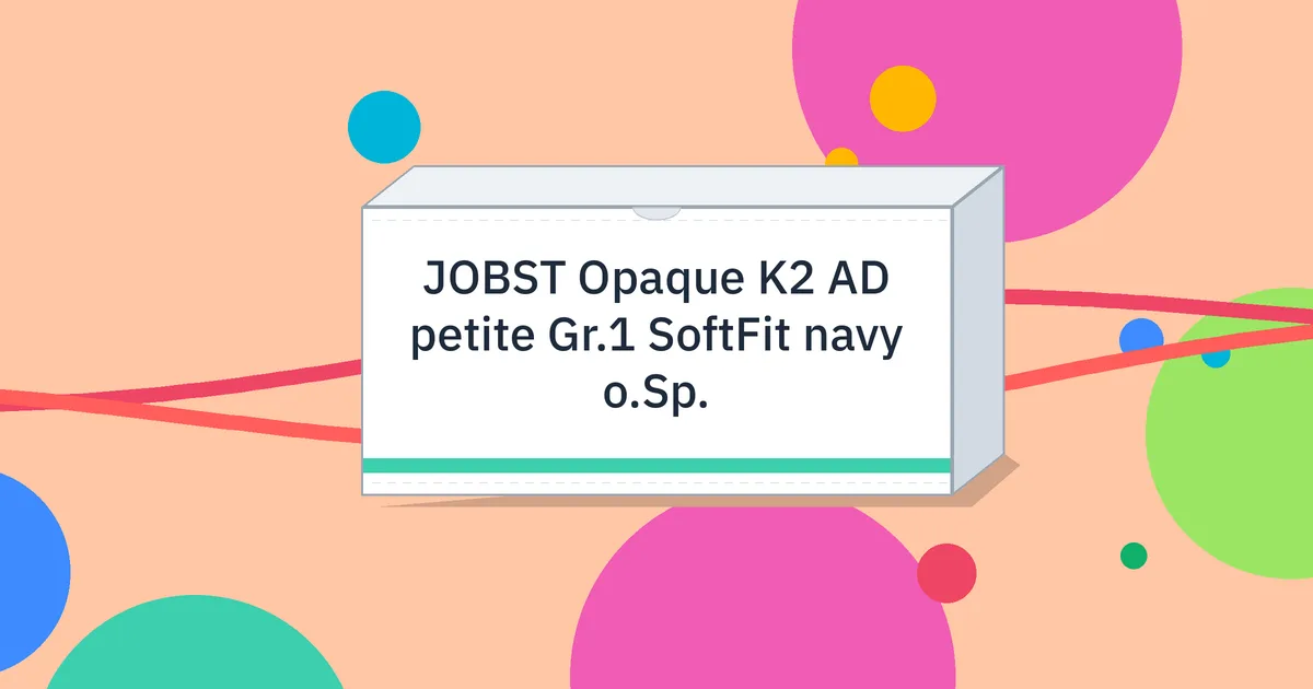 Symbolbild: Packung mit der Aufschrift JOBST Opaque K2 AD petite Gr.1 SoftFit navy o.Sp. (PZN 13110032) – Verfügbarkeit und Bezug in Apotheken in Frankfurt am Main