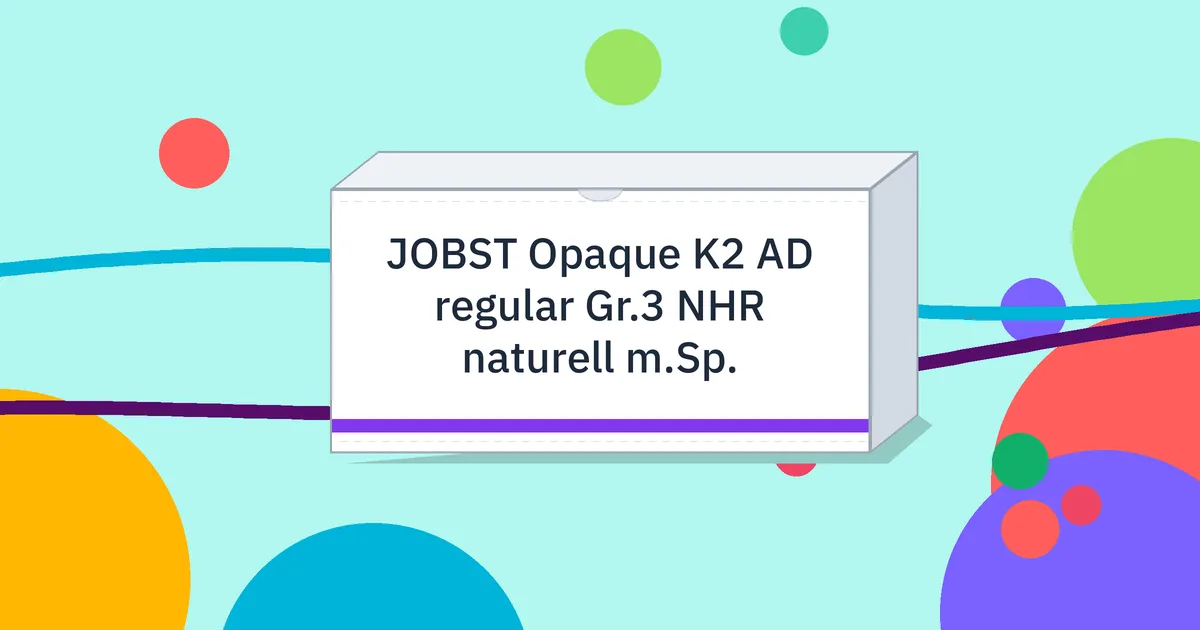 Symbolbild: Packung mit der Aufschrift JOBST Opaque K2 AD regular Gr.3 NHR naturell m.Sp. (PZN 13110569) – Verfügbarkeit und Bezug in Apotheken in Frankfurt am Main
