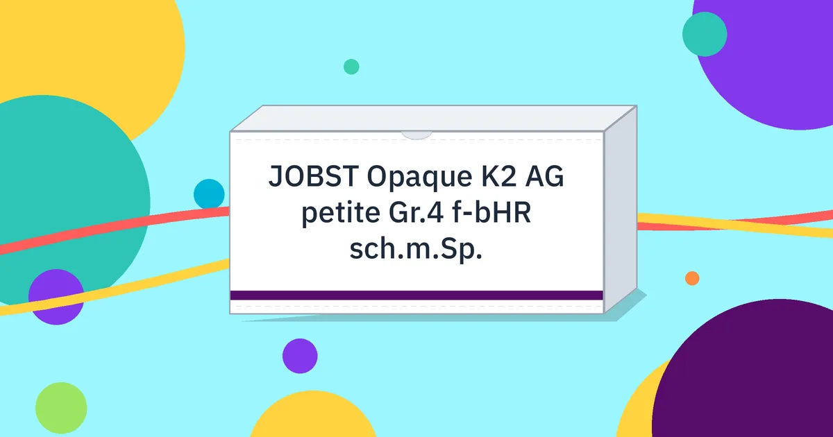 Symbolbild: Packung mit der Aufschrift JOBST Opaque K2 AG petite Gr.4 f-bHR sch.m.Sp. (PZN 10723840) – Verfügbarkeit und Bezug in Apotheken in Frankfurt am Main
